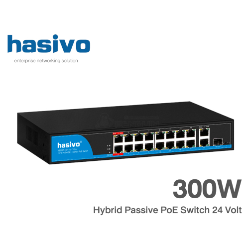 Passive PoE Switch 24V (Hybrid ) 16 Port + 1GE + 1GE (COMBO) 300W