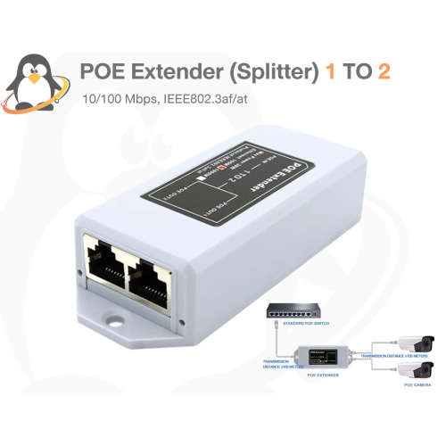 10/100M PoE Extender เข้า 1 ออก 2 ใช้กับ Standard PoE Switch 48V